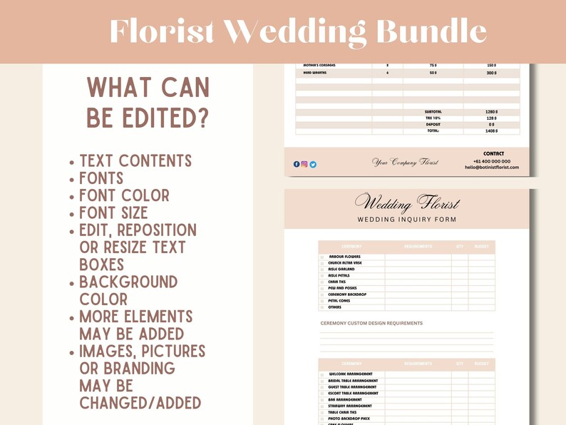 Florist Wedding Bundle - Wedding Order Form, Florist Client Form, Canva ...