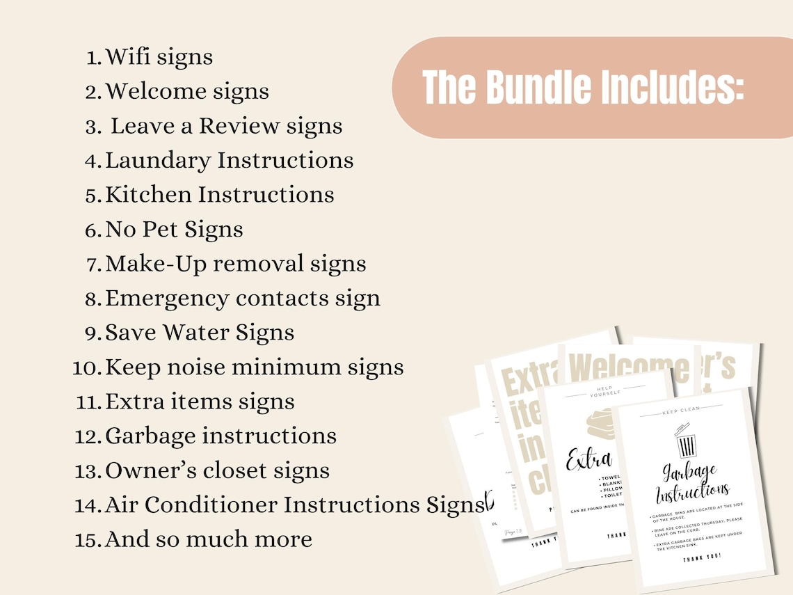 Airbnb Sign Bundle Template, Airbnb Signage, Vacation Rental, Wifi Sign ...