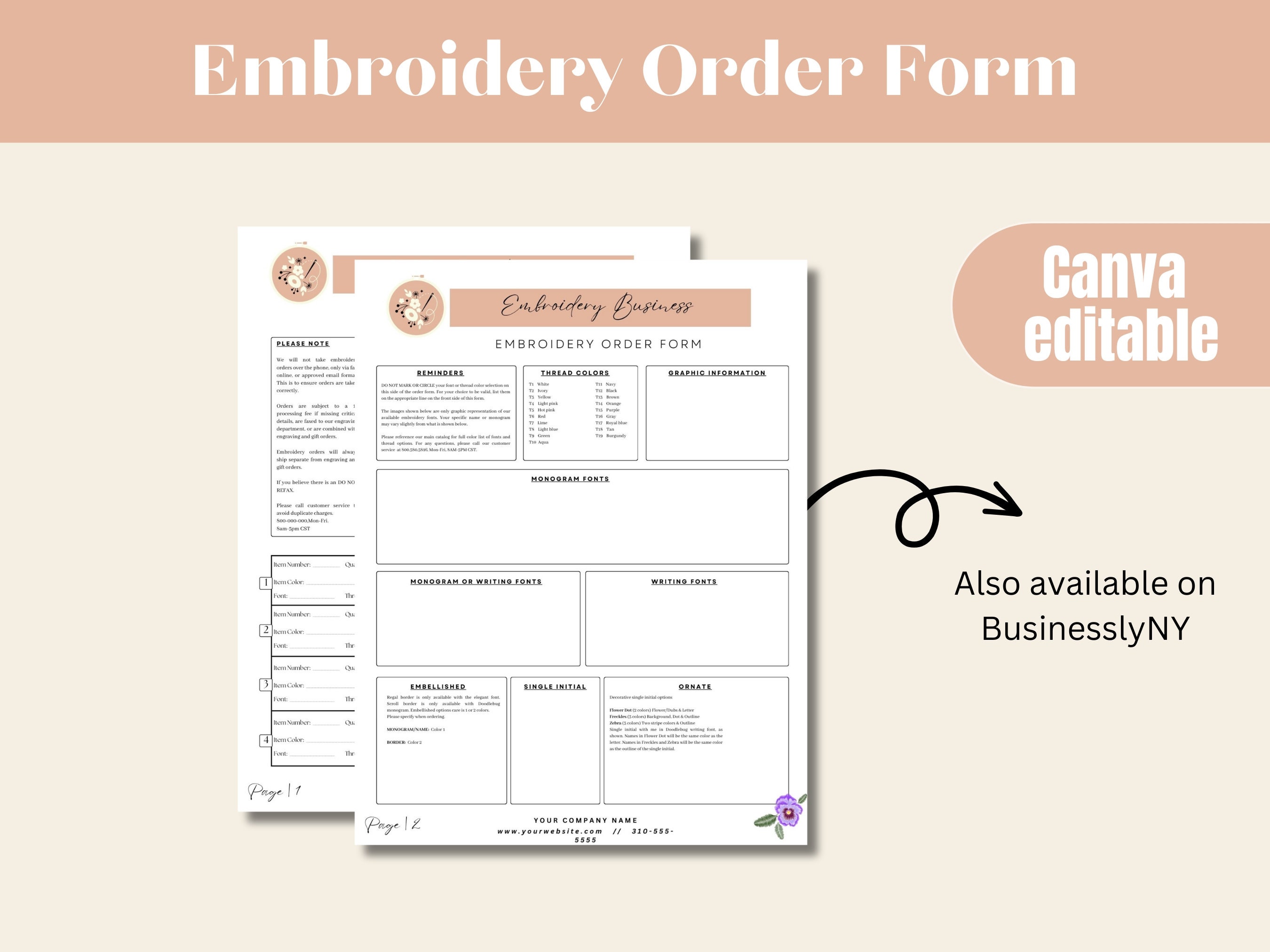 Embroidery Business Apparel Order Form, Small Business Order Form ...