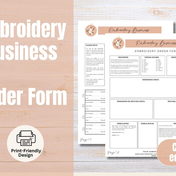 Embroidery Order Form Template - Etsy