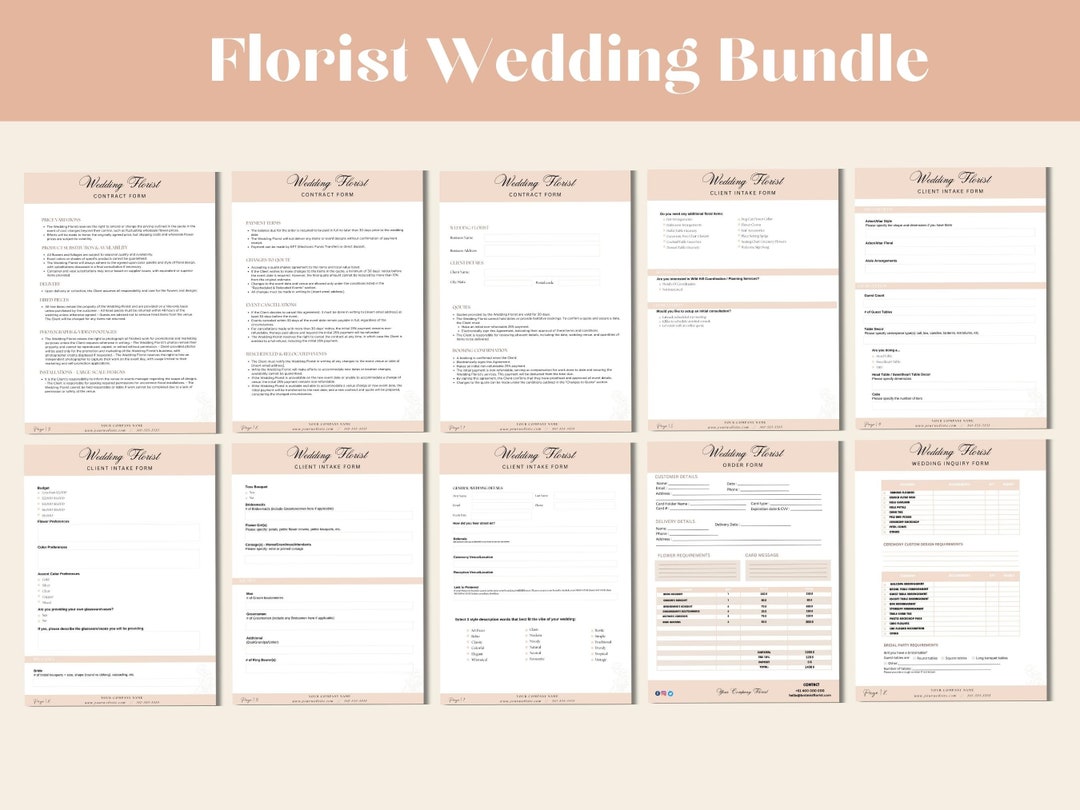 Florist Wedding Bundle - Wedding Order Form, Florist Client Form, Canva ...
