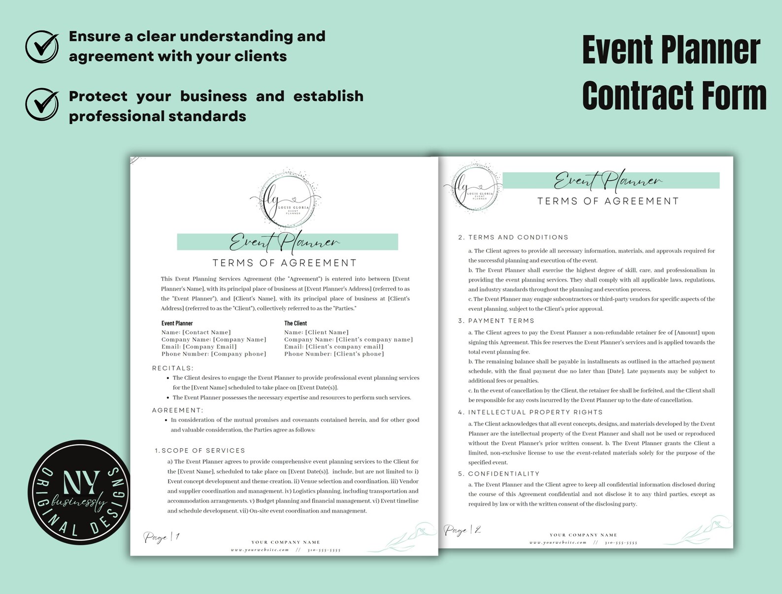 Event Planning Contract Form - Event Planner, Event Agreement, Service ...