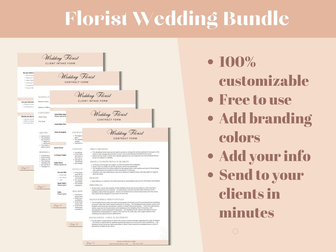 Florist Wedding Bundle - Wedding Order Form, Florist Client Form, Canva ...