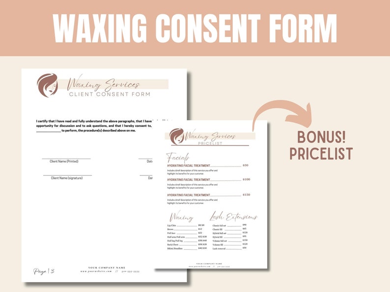 Waxing Consent Form – Esthetician Client Forms (canva Editable) - Etsy