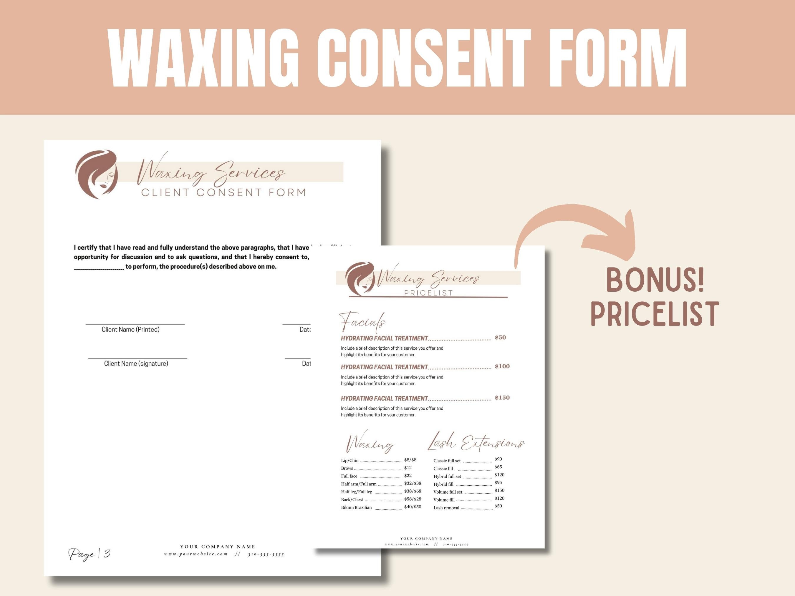 Waxing Consent Form – Esthetician Client Forms (canva Editable) - Etsy