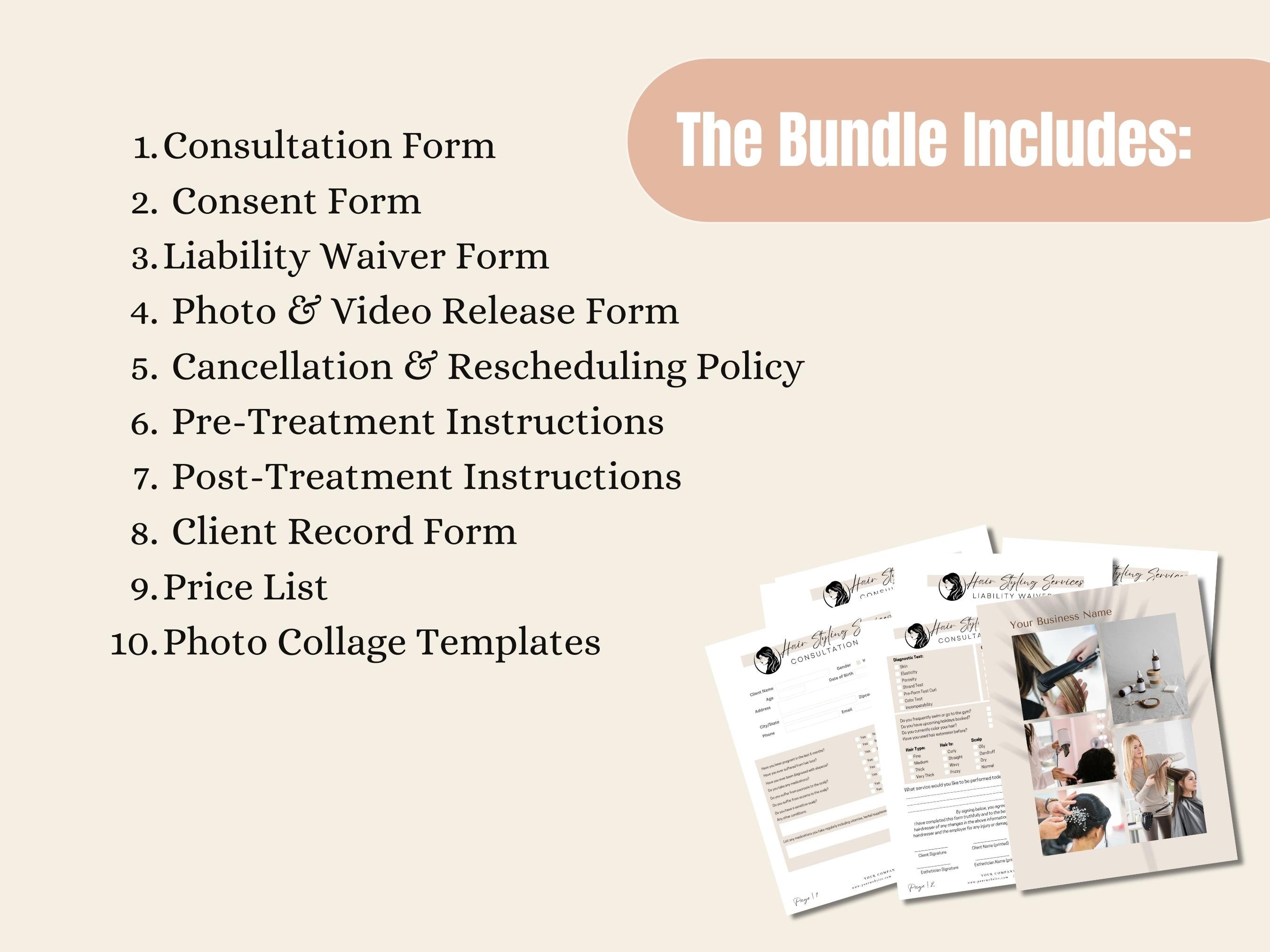 Hair Stylist Professional Forms Bundle - Liability Form, Pre-treatment ...