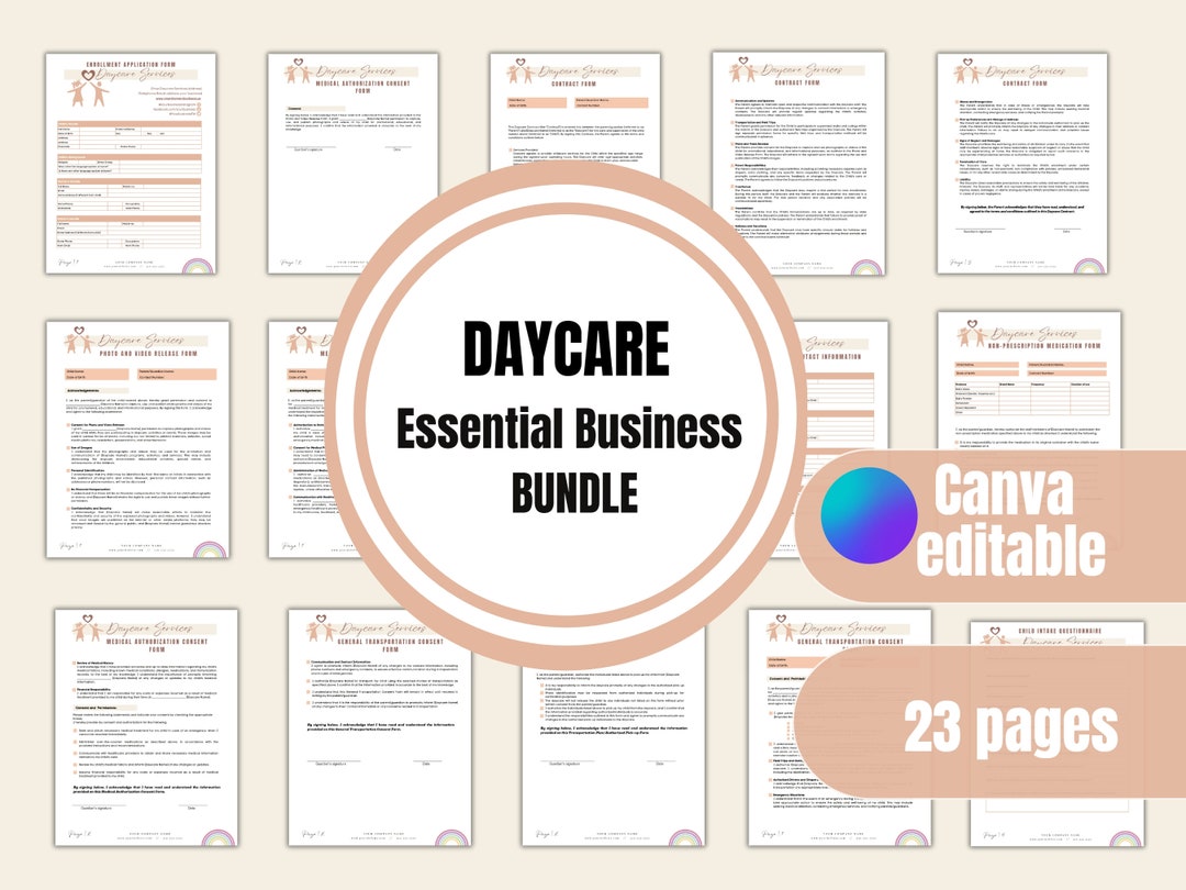 Daycare Business Bundle- Daycare, Child Intake Form, Daycare Contract ...