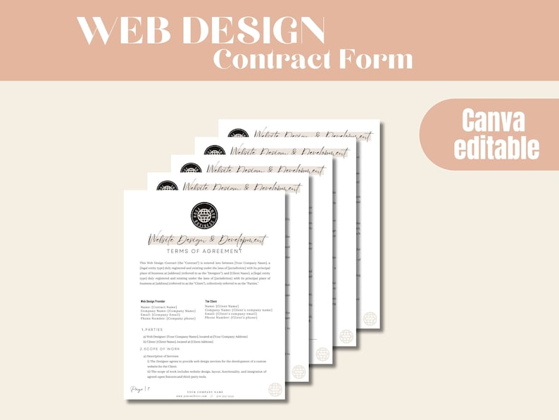Web Design Contract Form - Template, Web Design Terms of Agreement, Client Onboarding, Web ...