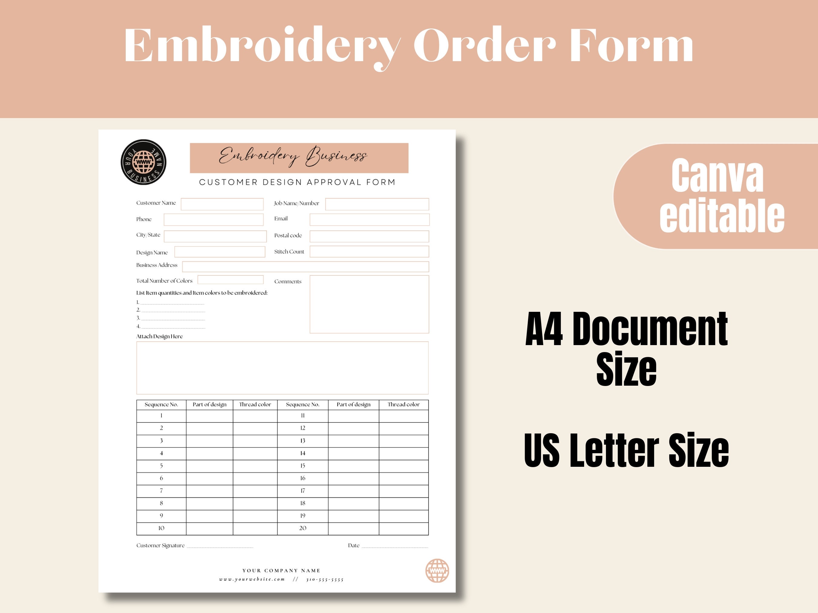 Embroidery Business Customer Design Approval Form, Small Business Order ...