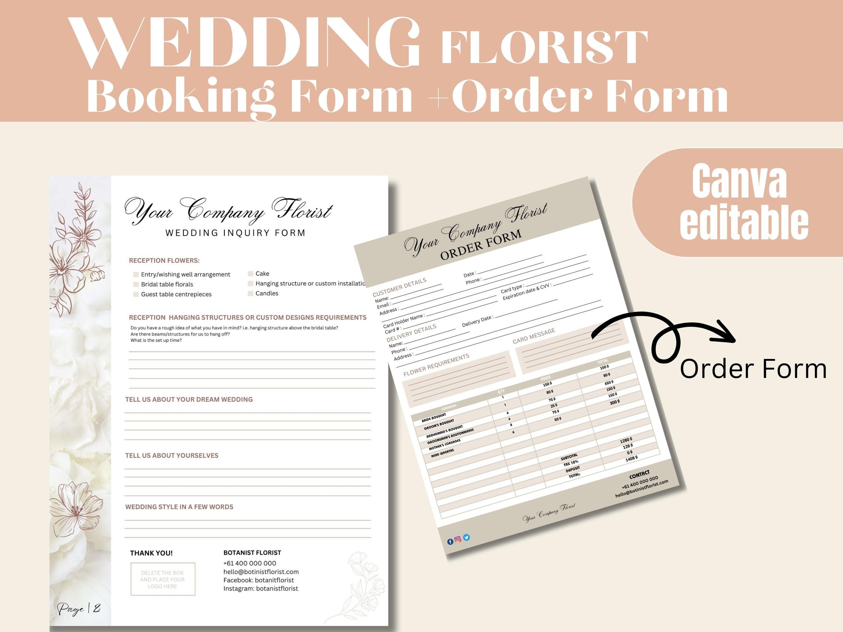 Florist Wedding Order Form - Wedding Order Form, Florist Client Form ...