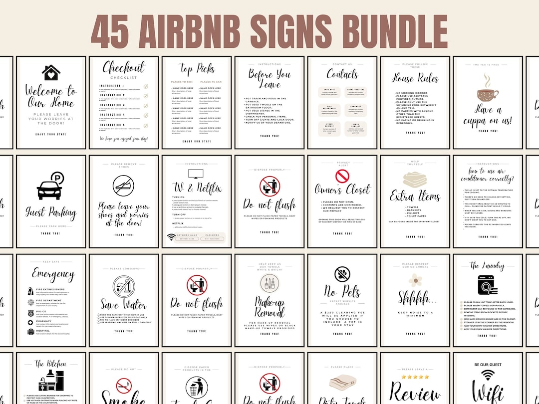 Airbnb Sign Bundle Template, Airbnb Signage, Vacation Rental, Wifi Sign ...