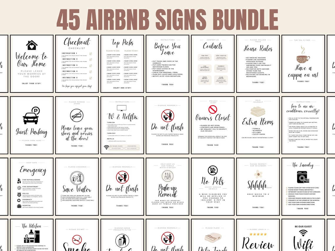 Airbnb Sign Bundle Template, Airbnb Signage, Vacation Rental, Wifi Sign ...