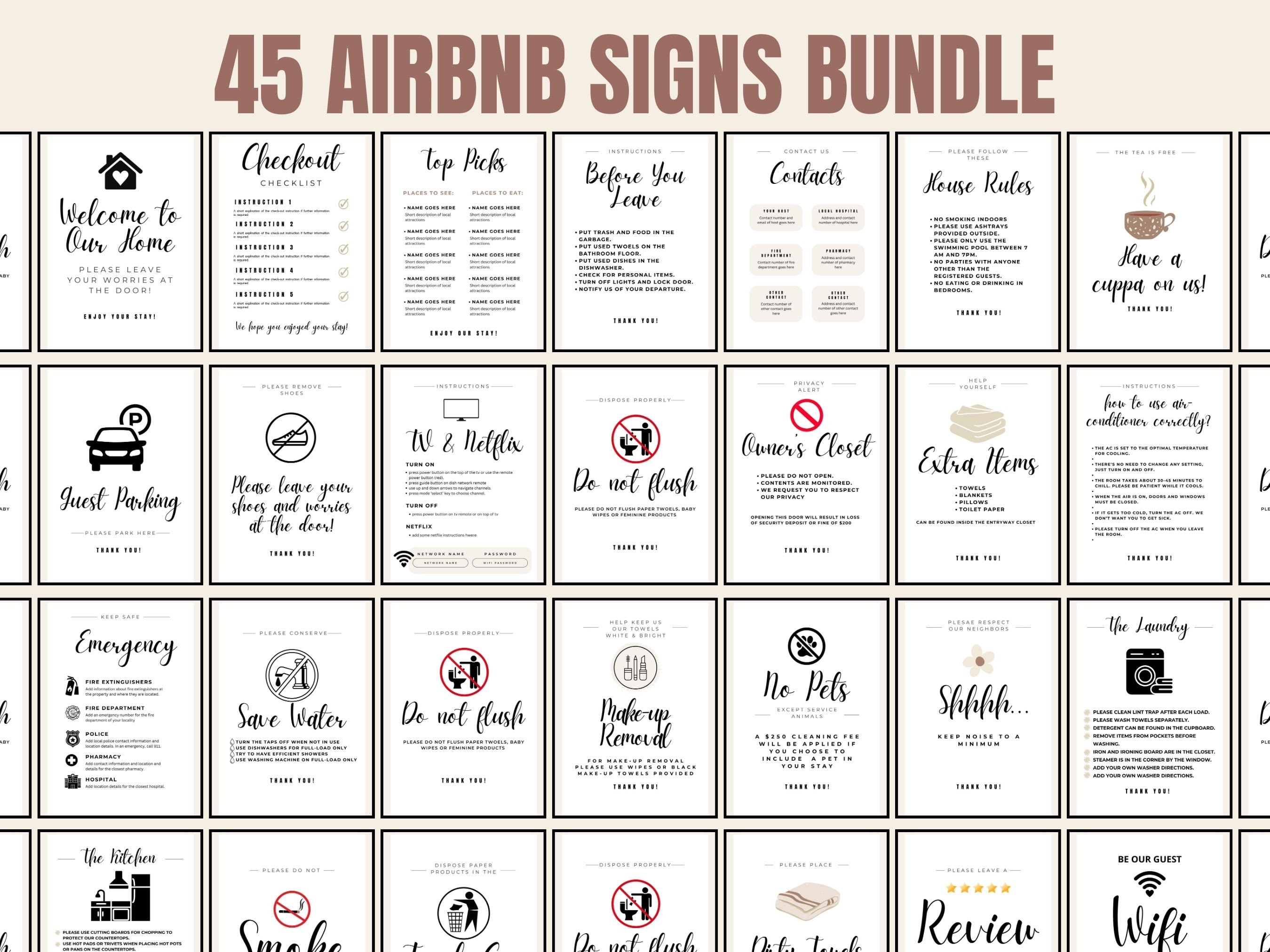 Airbnb Sign Bundle Template, Airbnb Signage, Vacation Rental, Wifi Sign ...