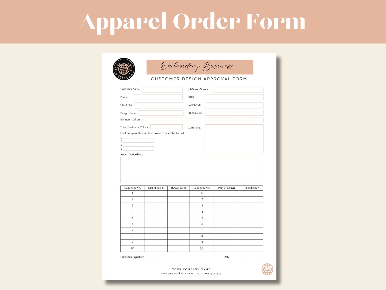 Embroidery Business Customer Design Approval Form, Canva Template ...