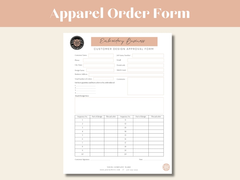 Embroidery Business Customer Design Approval Form, Canva Template ...