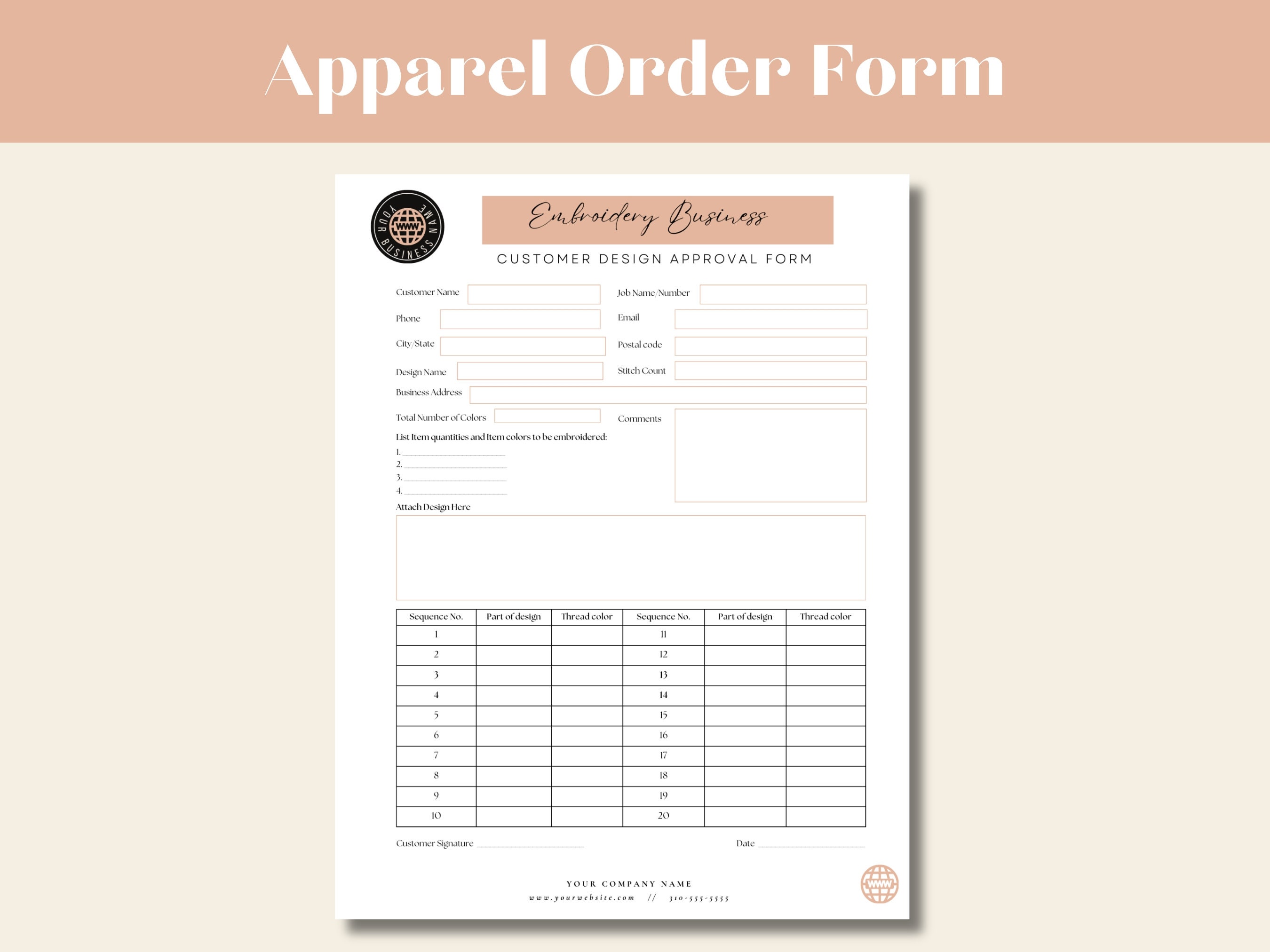 Embroidery Business Customer Design Approval Form, Canva Template ...