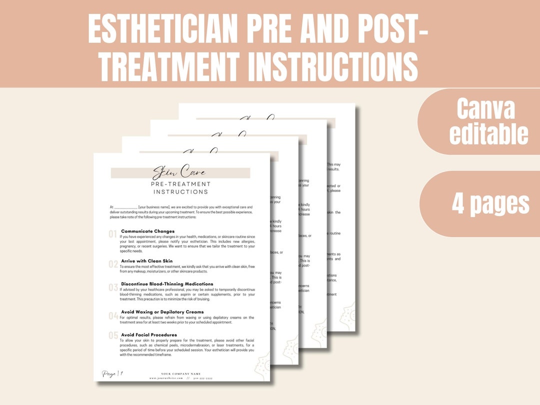 Esthetician Aftercare Card, Pre-treatment + Post-treatment Instructions ...