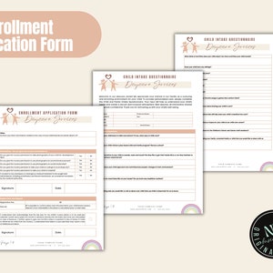 Daycare Enrollment Form- Daycare, Child Intake Form, Daycare Contract ...