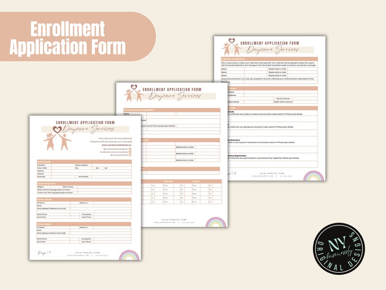 Daycare Enrollment Form- Daycare, Child Intake Form, Daycare Contract, Business Forms, Daycare ...