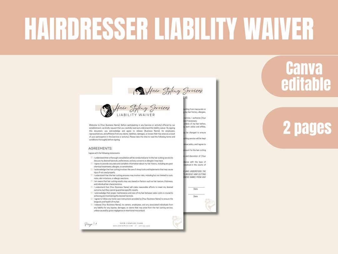 Hairstylist Liability Waiver Form, Pre-treatment, Liability Waiver ...