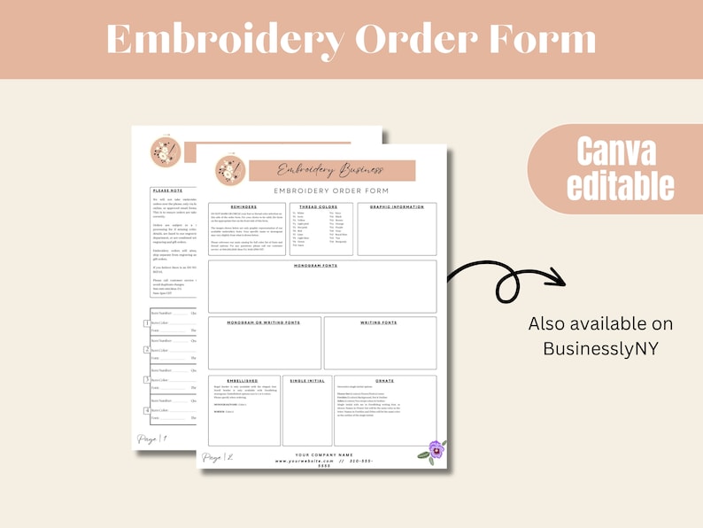Embroidery Business Customer Design Approval Form, Small Business Order ...