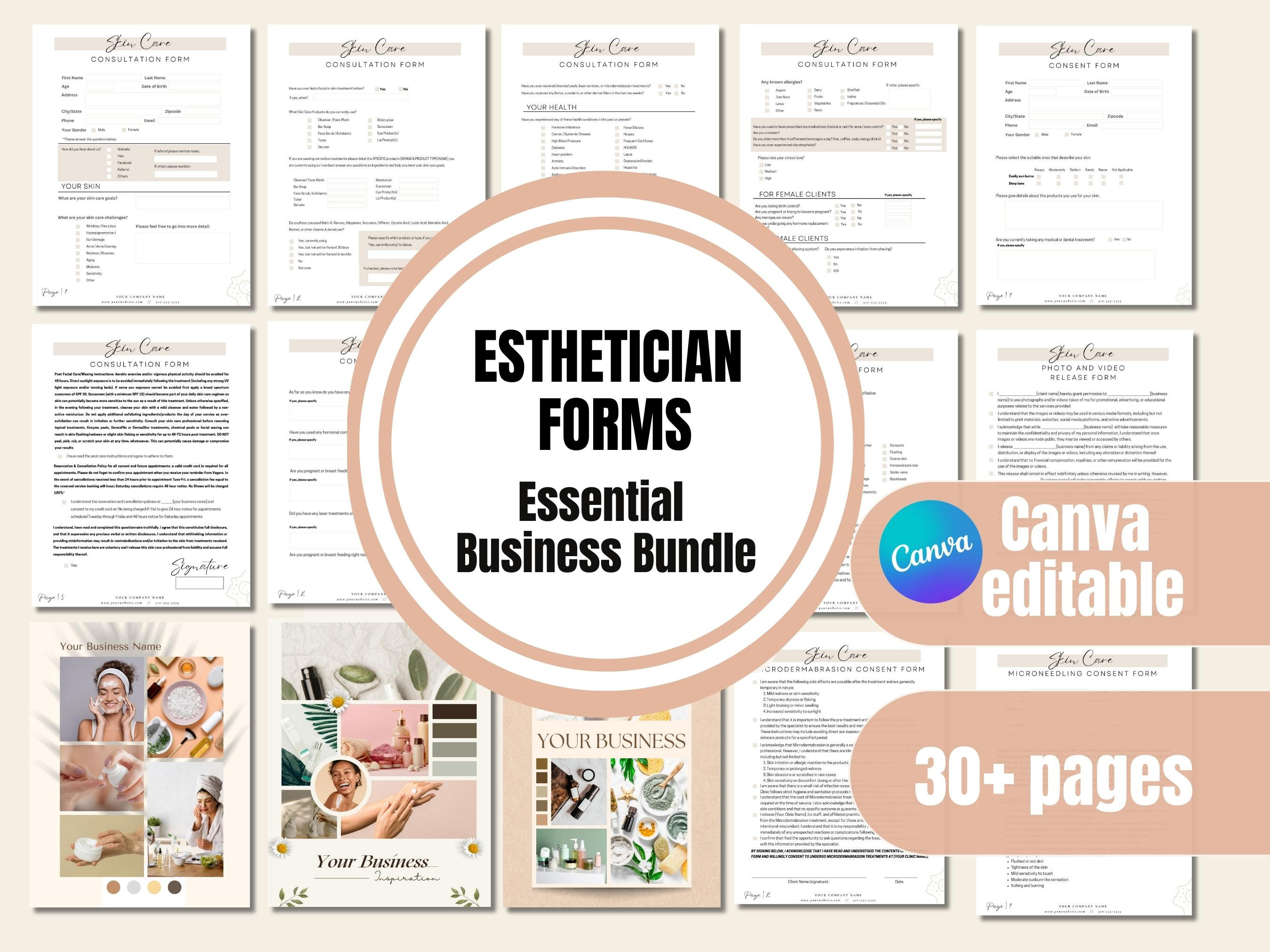 Esthetician Forms Bundle - Skin Care Templates, Editable in Canva (PDF ...