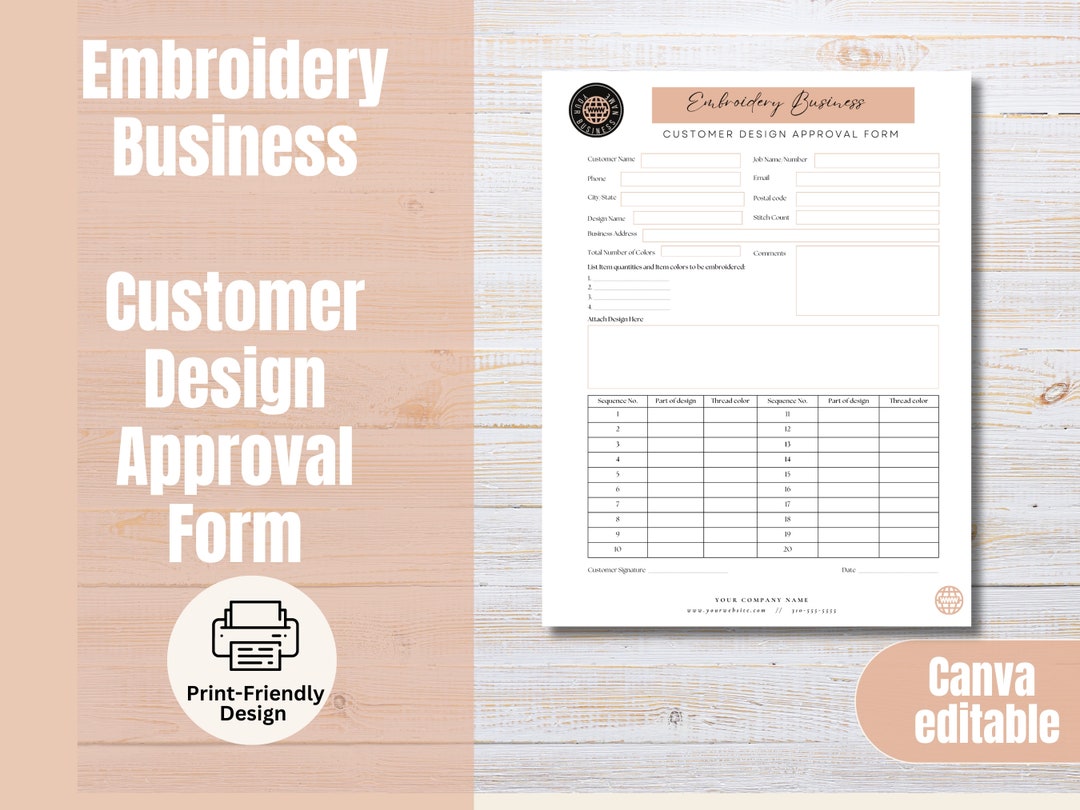 Embroidery Business Customer Design Approval Form, Small Business Order ...