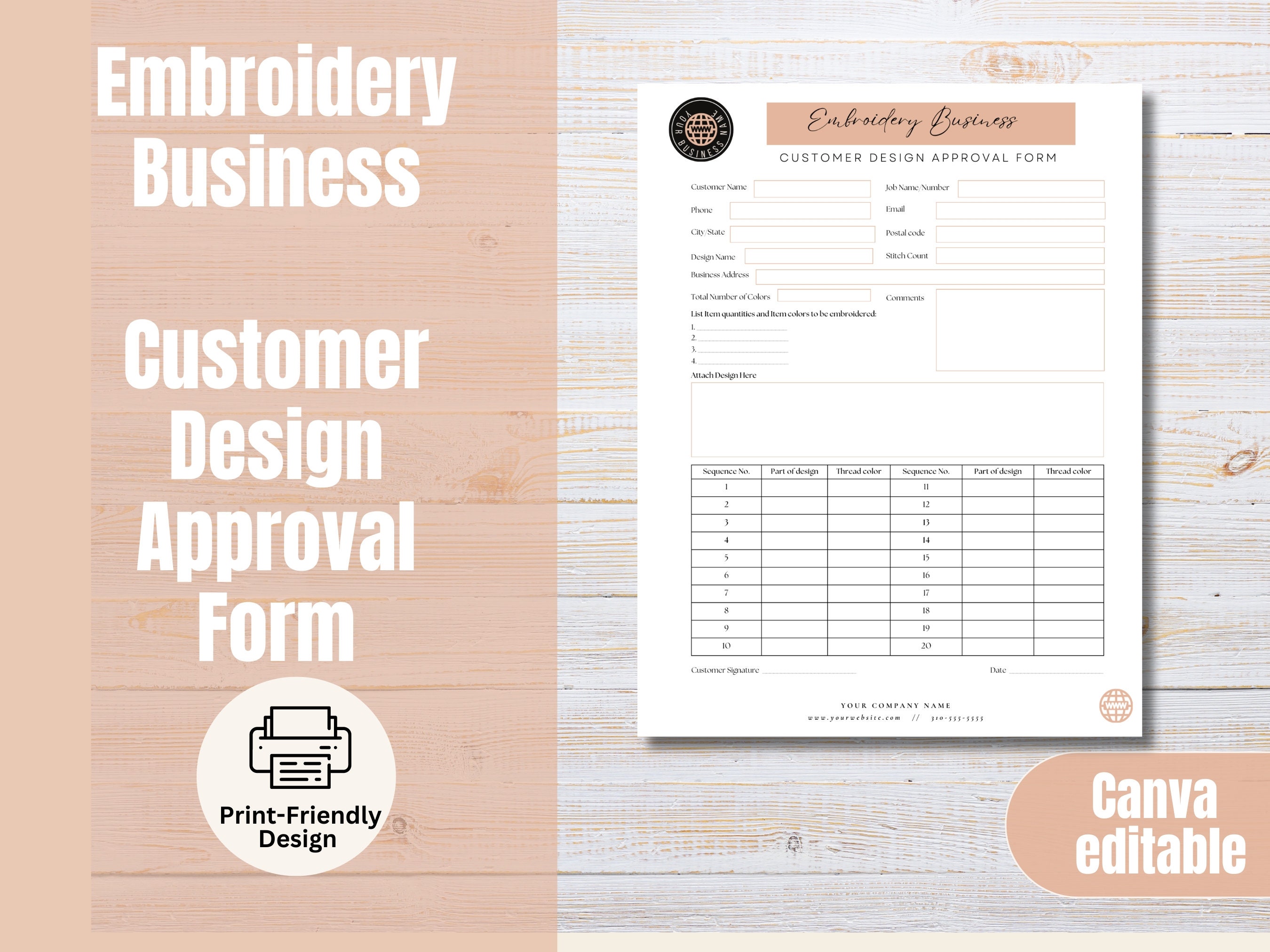 Embroidery Business Customer Design Approval Form, Small Business Order ...