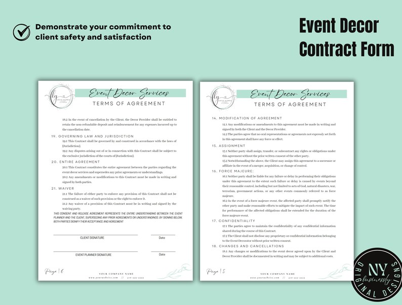 Event Decor Contract Form - Event Planner, Event Agreement, Service ...