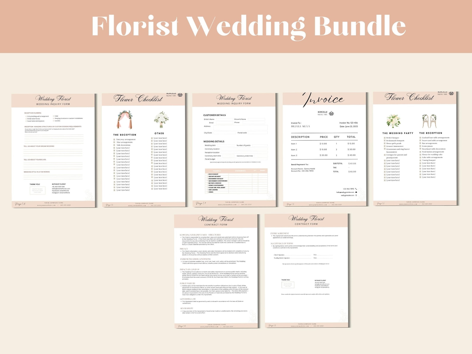 Florist Wedding Bundle - Wedding Order Form, Florist Client Form, Canva ...