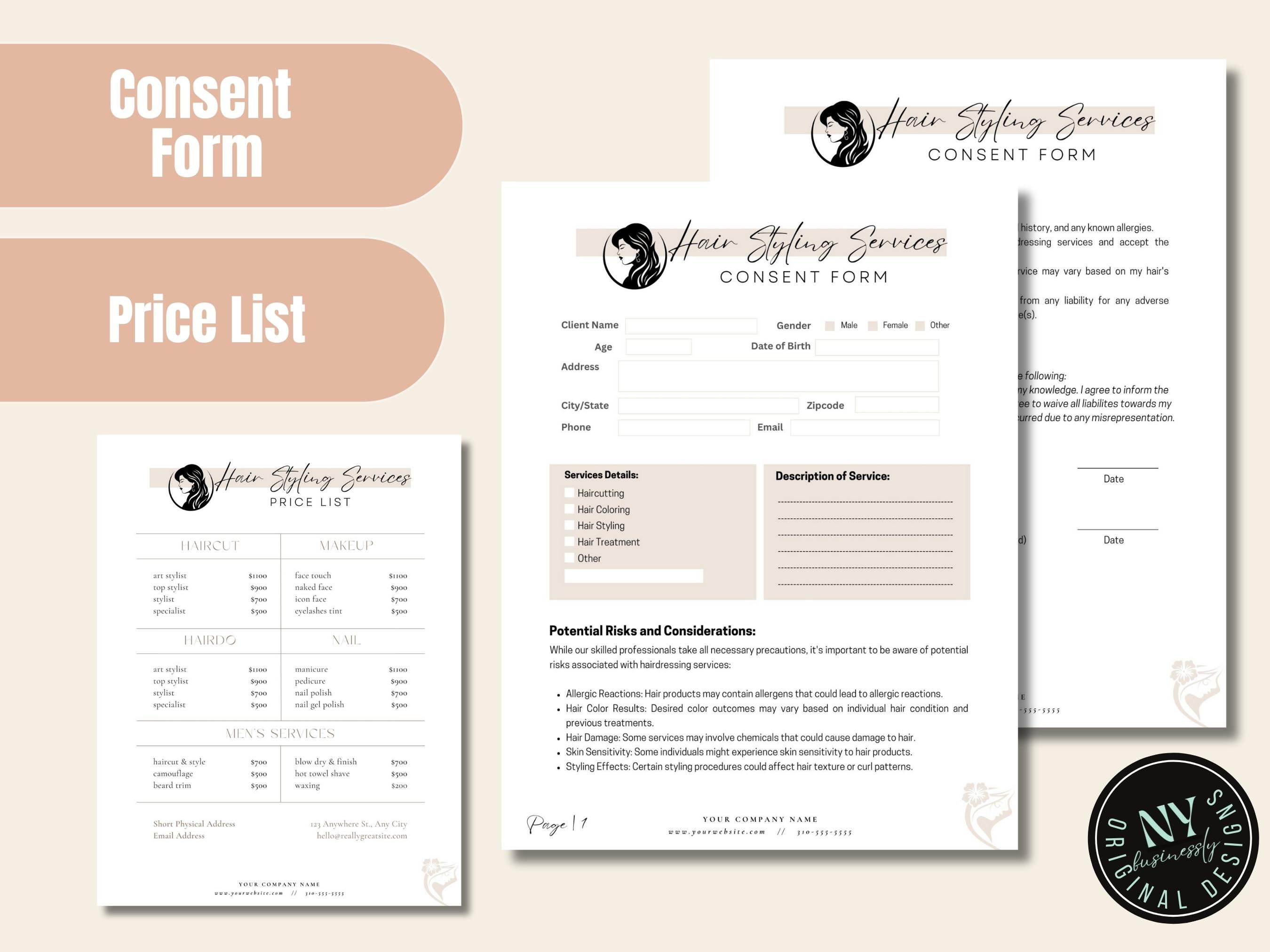 Hair Stylist Professional Forms Bundle - Liability Form, Pre-treatment ...