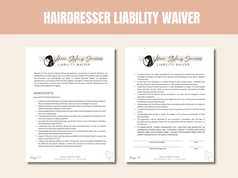 Hairstylist Liability Waiver Form, Pre-treatment, Liability Waiver ...