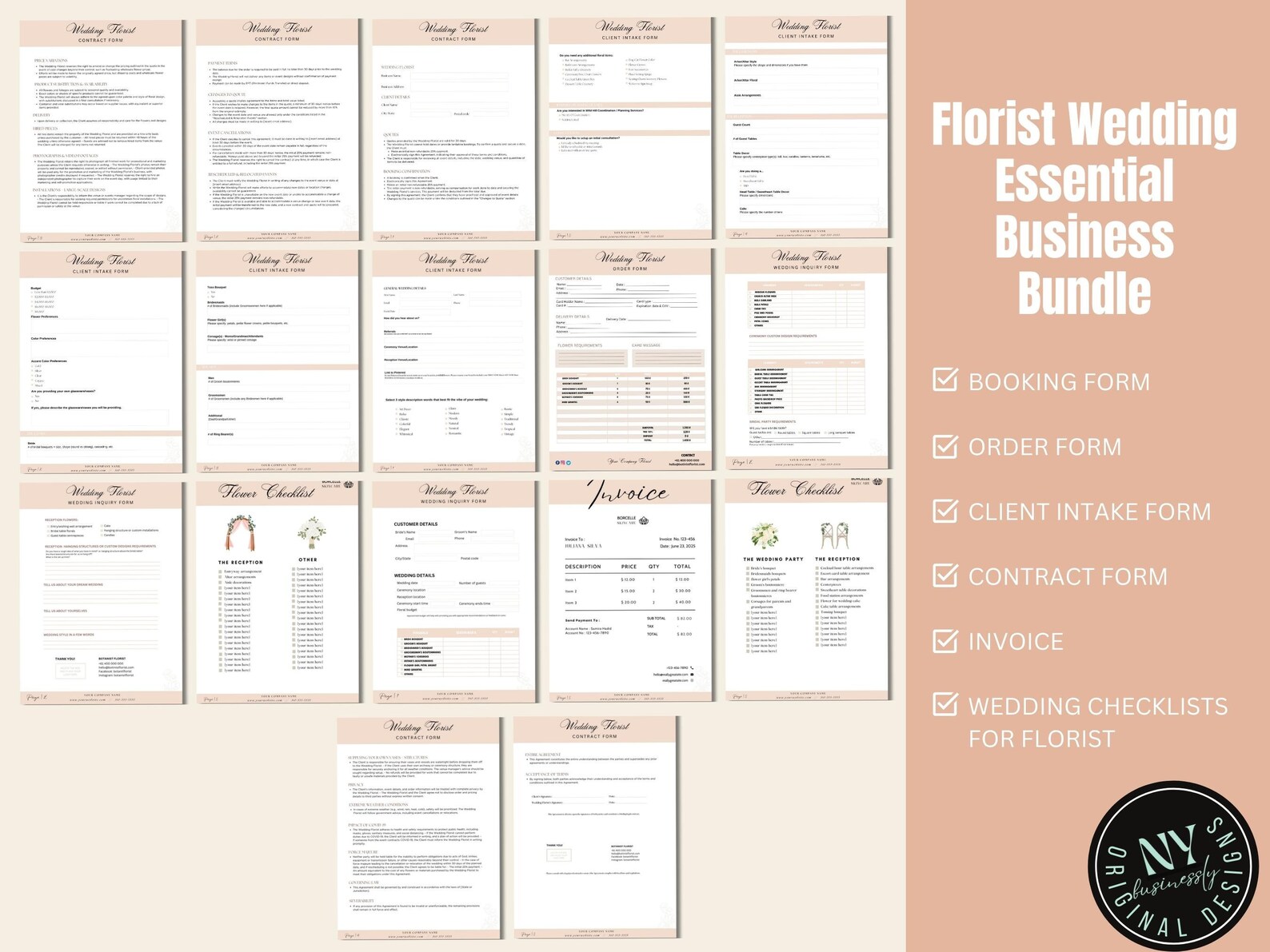Florist Wedding Bundle - Wedding Order Form, Florist Client Form, Canva ...
