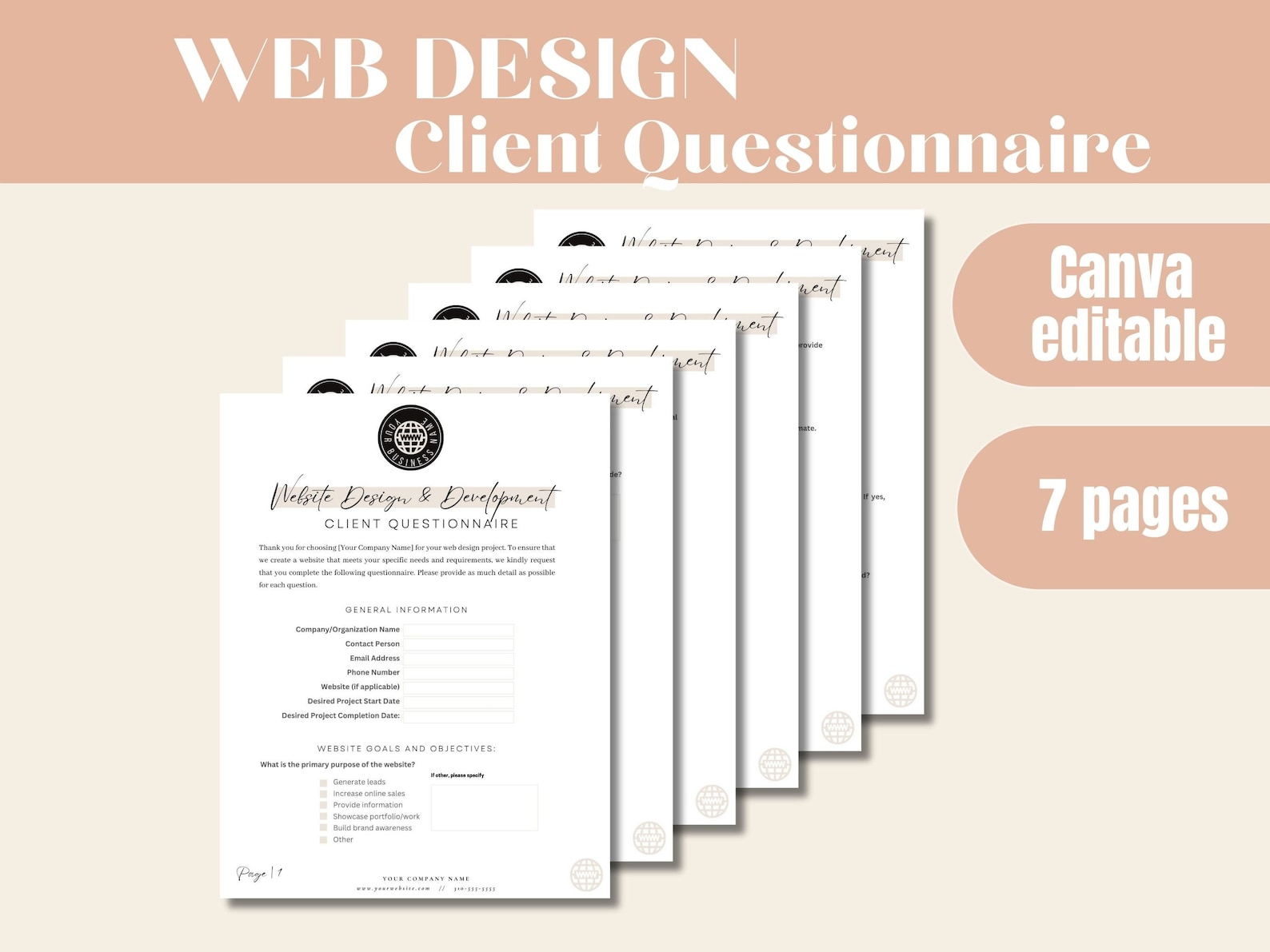 Web Design Client Questionnaire Template - Editable, Small Business ...