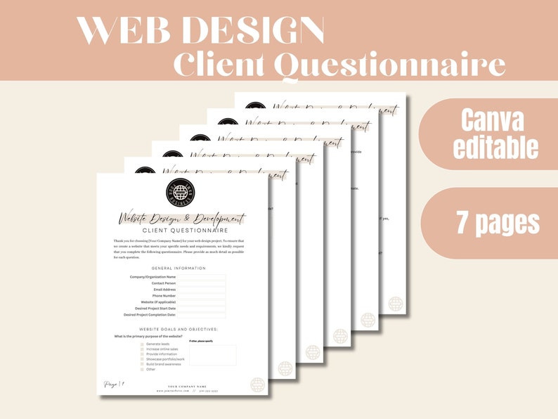 Web Design Client Questionnaire Template - Editable, Small Business ...