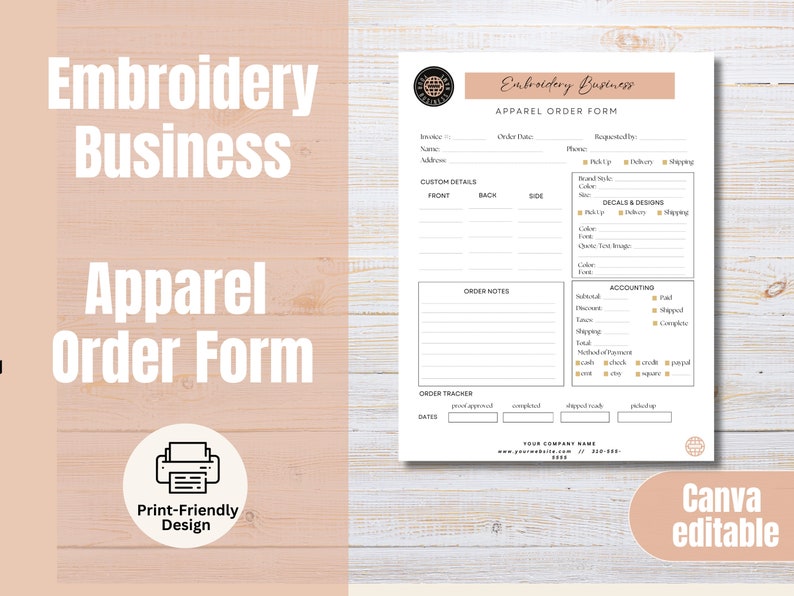 Embroidery Business Apparel Order Form, Small Business Order Form ...