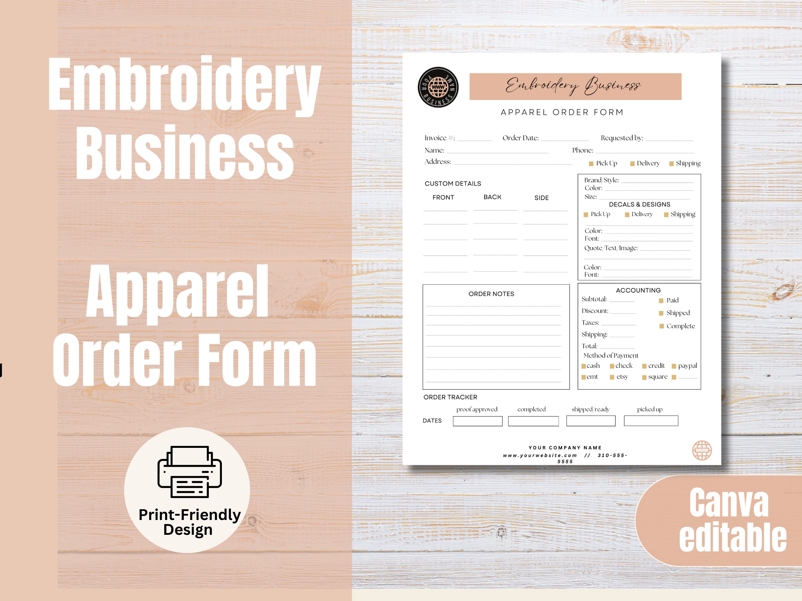 Embroidery Business Apparel Order Form, Small Business Order Form ...