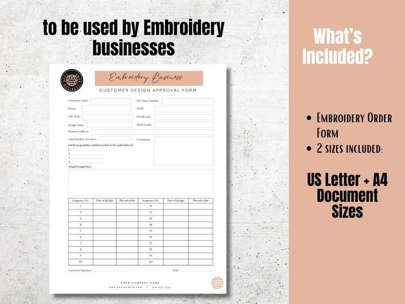 Embroidery Business Customer Design Approval Form, Small Business Order ...