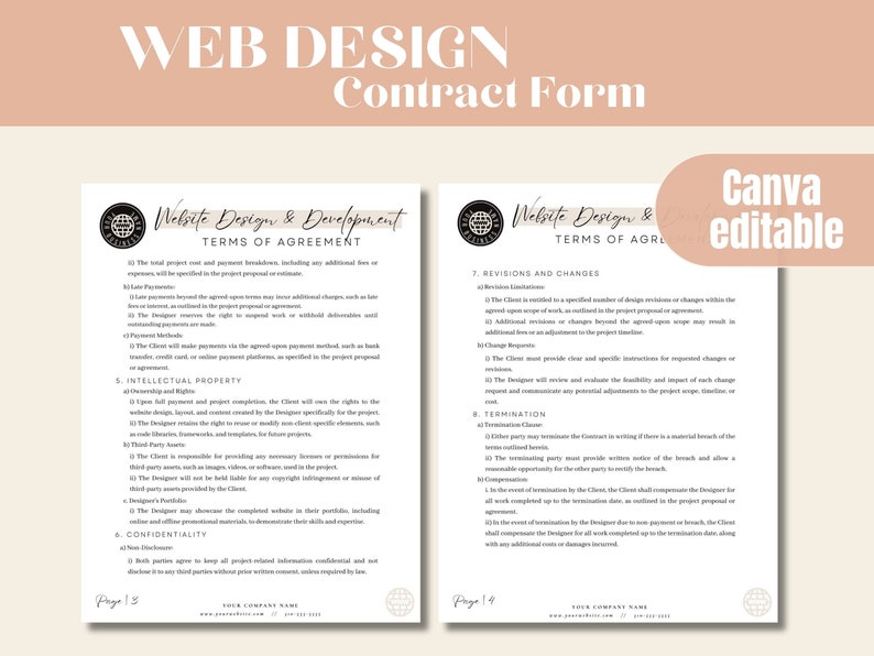 Web Design Contract Template - Client Onboarding, Editable Forms (canva ...