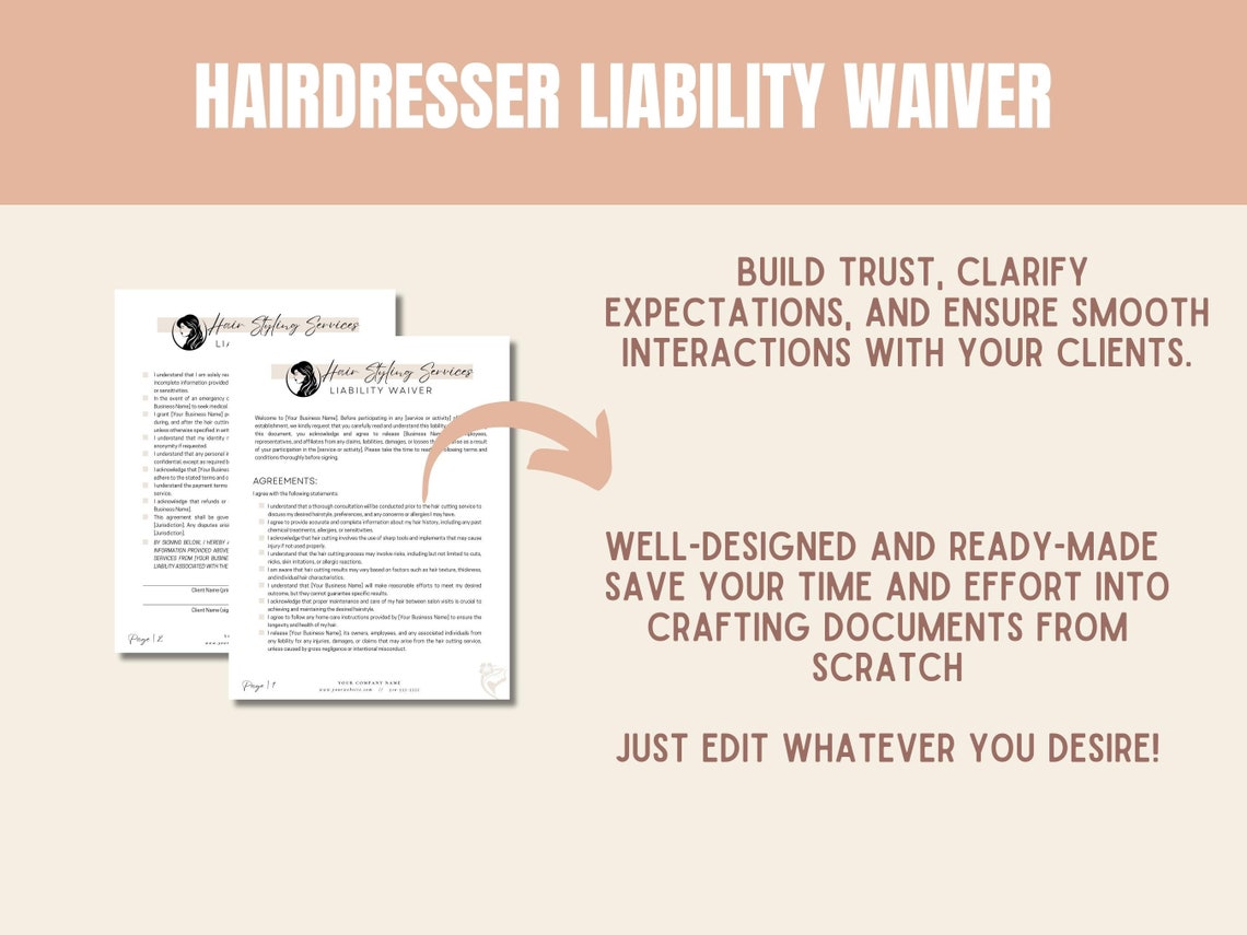 Hairstylist Liability Waiver Form, Pre-treatment, Liability Waiver ...