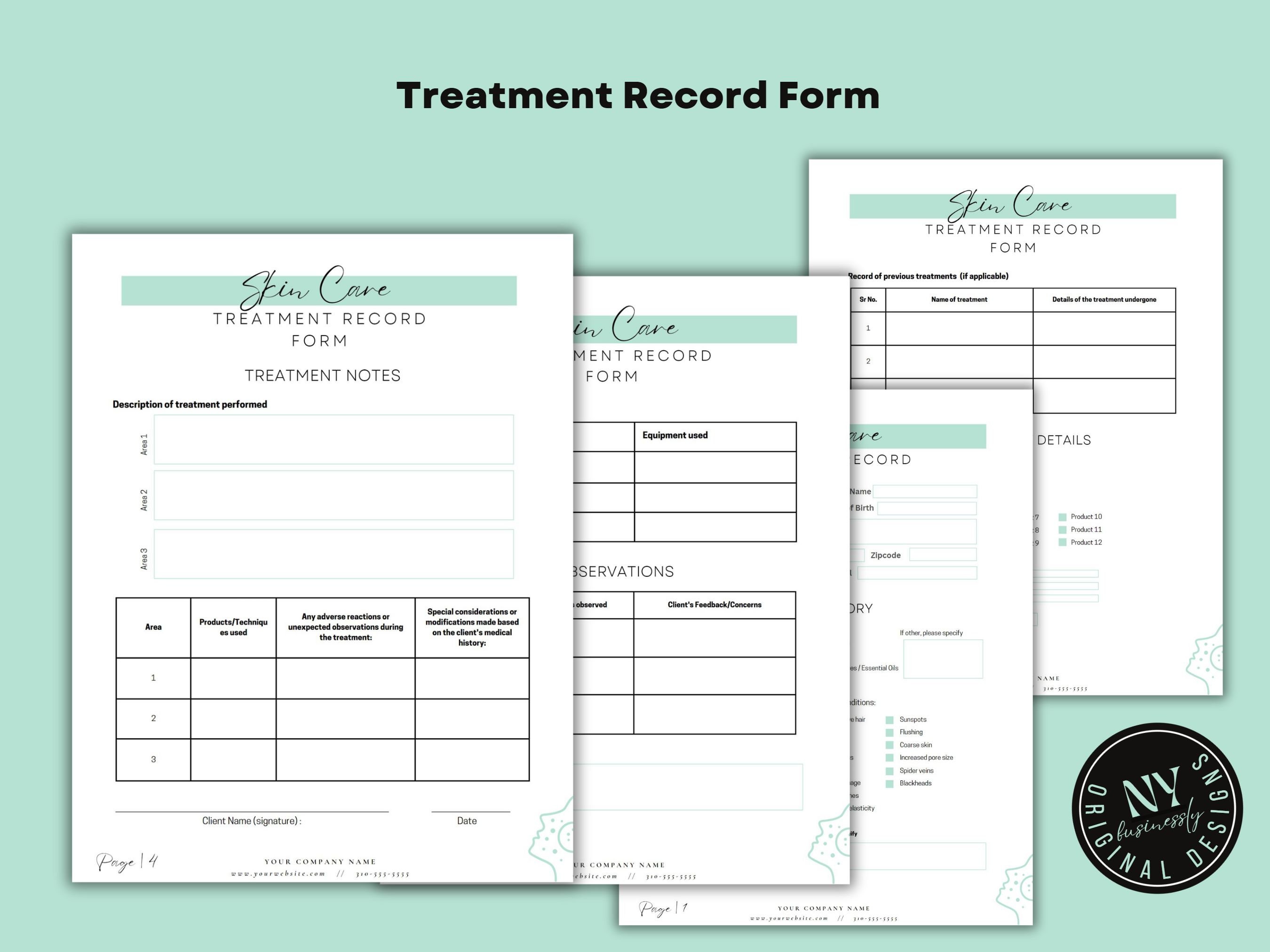 Esthetician Record Form Patient Record Skin Care Treatment - Etsy