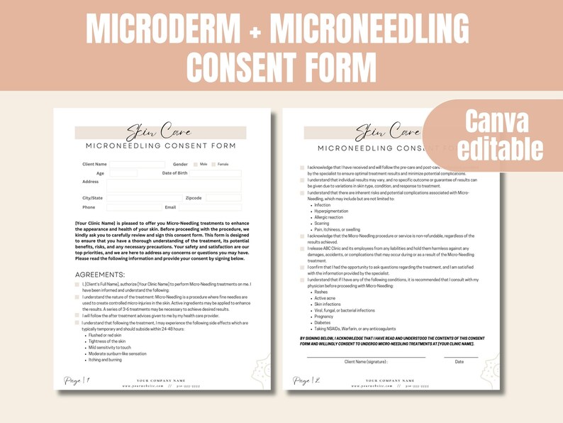 Microderm Consent Form, Microneedling Consent - Esthetician, Treatment ...