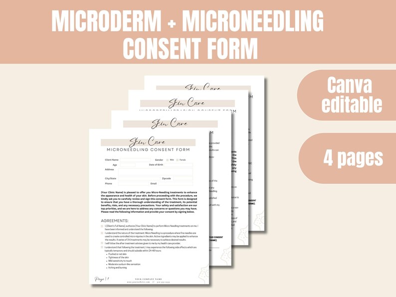 Microdermabrasion & Microneedling Consent Form, Esthetician Editable ...