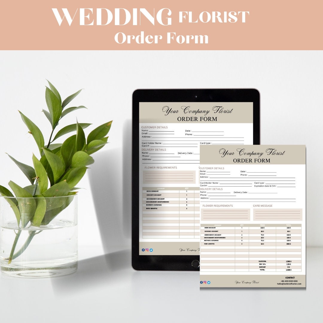 Florist Wedding Order Form - Wedding Order Form, Florist Client Form ...