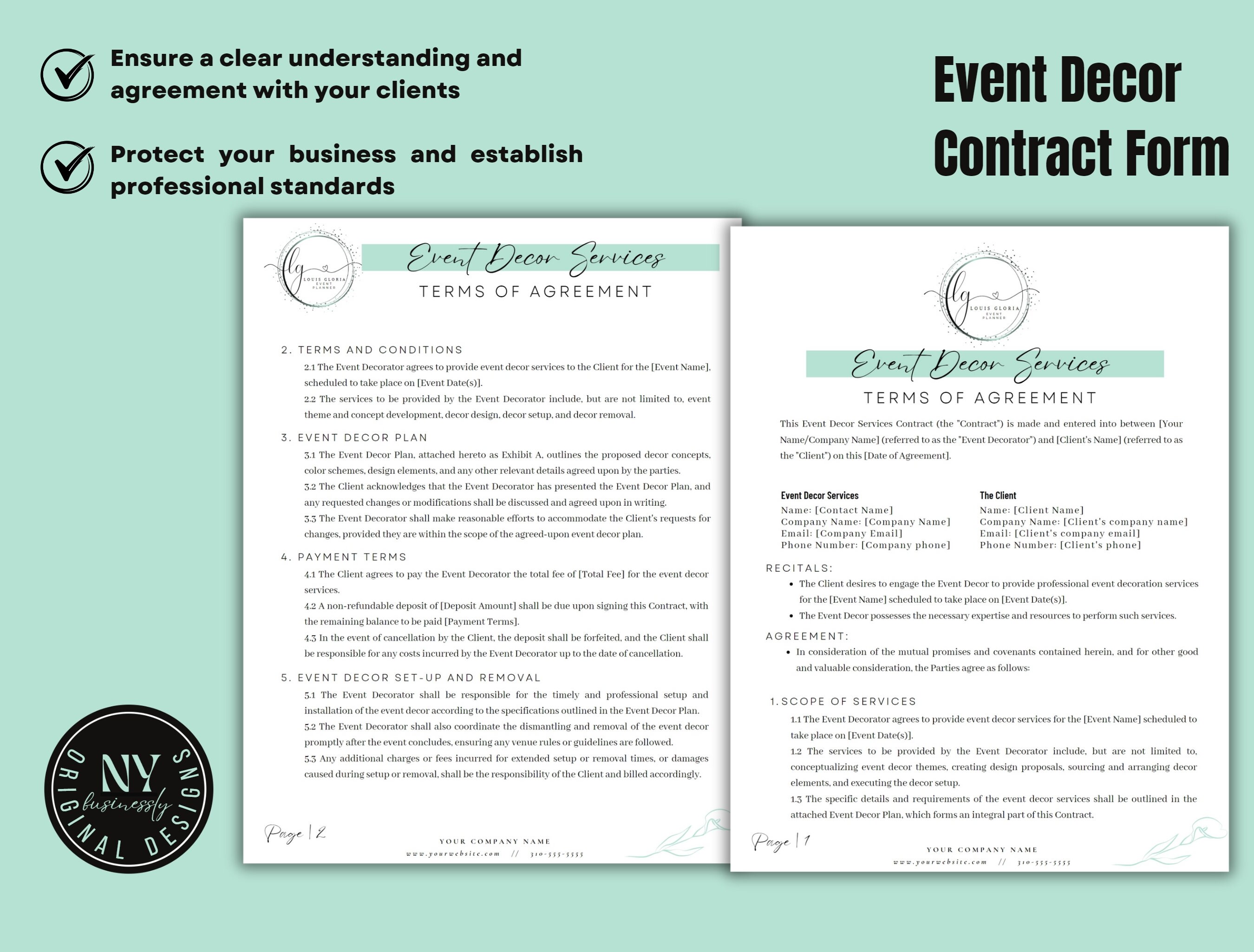 Event Decor Contract Form - Event Planner, Event Agreement, Service ...
