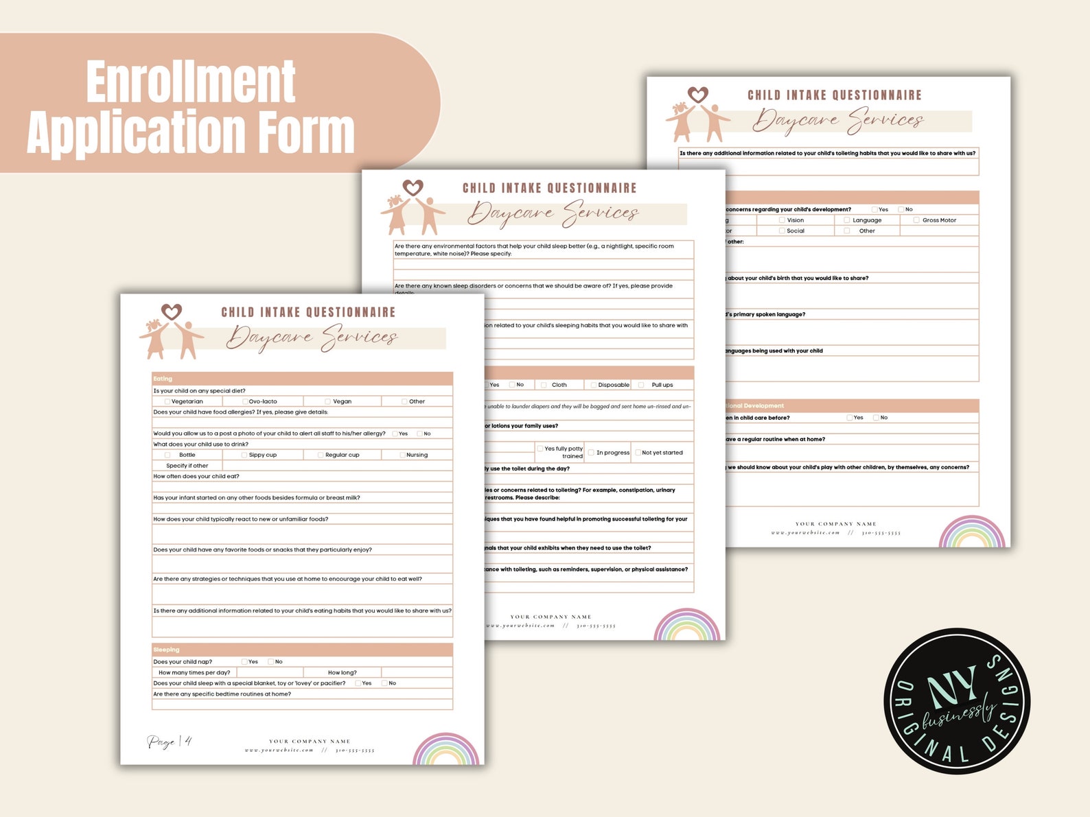 Daycare Enrollment Form- Daycare, Child Intake Form, Daycare Contract ...