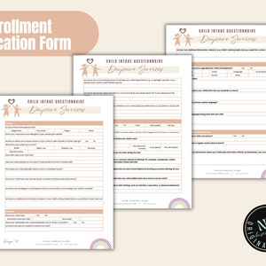 Daycare Enrollment Form- Daycare, Child Intake Form, Daycare Contract ...
