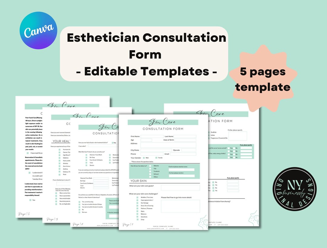 Esthetician Consultation Form Skin Care Treatment Record - Etsy