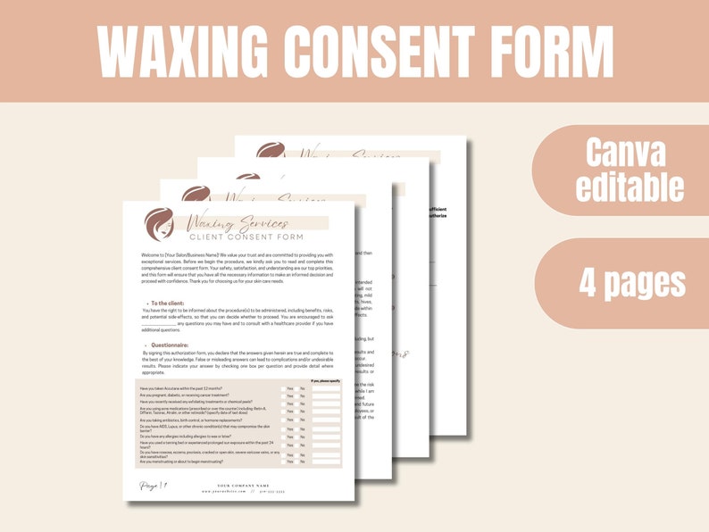 Waxing Consent Form – Esthetician Client Forms (canva Editable) - Etsy
