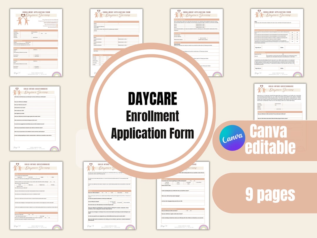 Daycare Enrollment Form- Daycare, Child Intake Form, Daycare Contract ...